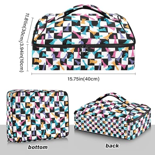 Kcldeci Insulated Thermal Food Carrier Insulated Casserole Carrier for Hot or Cold Food,Chess Pieces Color Print Insulated Tote Bag for Potluck Cookouts Parties Picnic,Lasagna Lugger