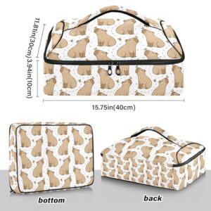 Kcldeci Insulated Thermal Food Carrier Insulated Casserole Carrier for Hot or Cold Food,Cute Сartoon Capybaras with Butterflies Insulated Tote Bag for Potluck Cookouts Parties Picnic,Lasagna Lugger