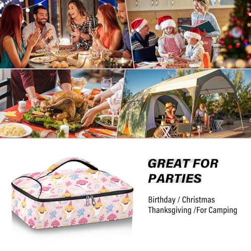 Kcldeci Insulated Thermal Food Carrier Insulated Casserole Carrier for Hot or Cold Food,Cartoon Pattern with Baby Shark for Birthday Insulated Tote Bag for Potluck Cookouts Parties Picnic,Lasagna Lugg