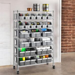 Heavy Duty Steel Wire Shelving Storage Unit, 7 Tier Bin Rack, Mobile Organizer for Garage, Warehouse, Office, Restaurant (36" W x 14" D x 56" H, 22 Bin)