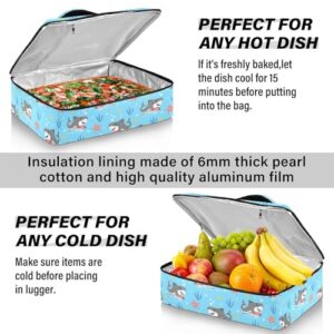 Kcldeci Insulated Thermal Food Carrier Insulated Casserole Carrier for Hot or Cold Food,Cool Jaw Surf Cartoon Insulated Tote Bag for Potluck Cookouts Parties Picnic,Lasagna Lugger