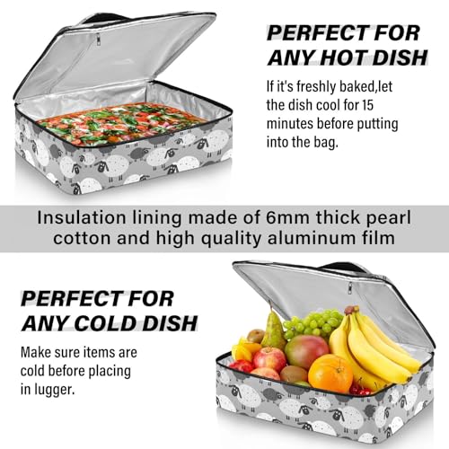 Kcldeci Insulated Thermal Food Carrier Insulated Casserole Carrier for Hot or Cold Food,Sheeps Colorful Insulated Tote Bag for Potluck Cookouts Parties Picnic,Lasagna Lugger