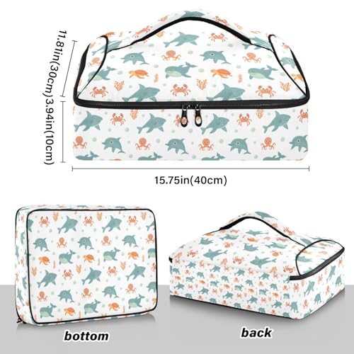 Kcldeci Insulated Thermal Food Carrier Insulated Casserole Carrier for Hot or Cold Food,Nautical Cute Sea Animals Insulated Tote Bag for Potluck Cookouts Parties Picnic,Lasagna Lugger