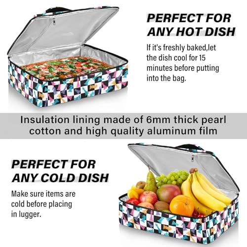 Kcldeci Insulated Thermal Food Carrier Insulated Casserole Carrier for Hot or Cold Food,Chess Pieces Color Print Insulated Tote Bag for Potluck Cookouts Parties Picnic,Lasagna Lugger