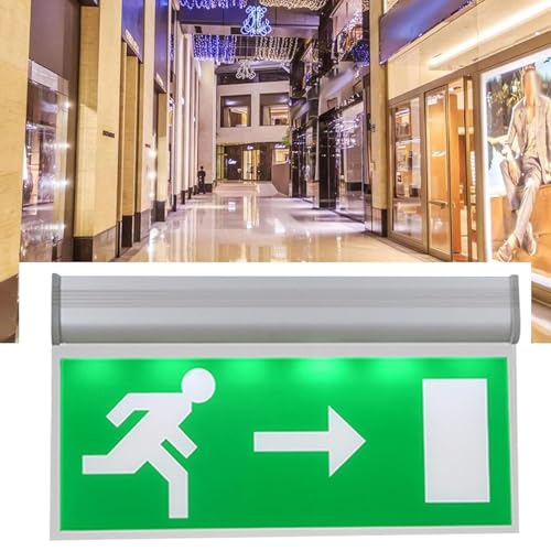 Safety Evacuation Indicator ， Emergency Exit Sign,with Hanging Rings and Build in 800mAh Battery Backup, 14.2'' X 7.9'', Left/Right Legends Optional, for Hotel, Office, Supermarket, Hospital(Left)