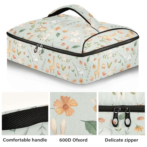 Kcldeci Insulated Thermal Food Carrier Insulated Casserole Carrier for Hot or Cold Food,Nursery Seamless Pattern Green Insulated Tote Bag for Potluck Cookouts Parties Picnic,Lasagna Lugger