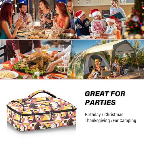 Kcldeci Insulated Thermal Food Carrier Insulated Casserole Carrier for Hot or Cold Food,Chess Geometric Style Insulated Tote Bag for Potluck Cookouts Parties Picnic,Lasagna Lugger