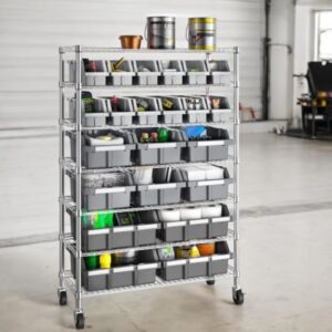 Heavy Duty Steel Wire Shelving Storage Unit, 7 Tier Bin Rack, Mobile Organizer for Garage, Warehouse, Office, Restaurant (36" W x 14" D x 56" H, 22 Bin)