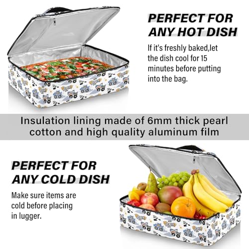 Kcldeci Insulated Thermal Food Carrier Insulated Casserole Carrier for Hot or Cold Food,Monster Truck Race with Shark and Dolphin Insulated Tote Bag for Potluck Cookouts Parties Picnic,Lasagna Lugger