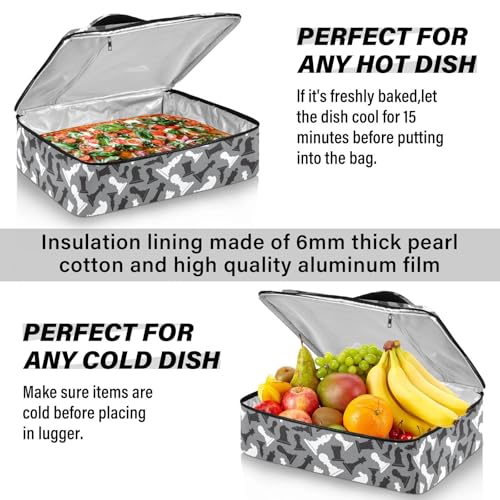 Kcldeci Insulated Thermal Food Carrier Insulated Casserole Carrier for Hot or Cold Food,Black and White Chess Pieces Gray Insulated Tote Bag for Potluck Cookouts Parties Picnic,Lasagna Lugger