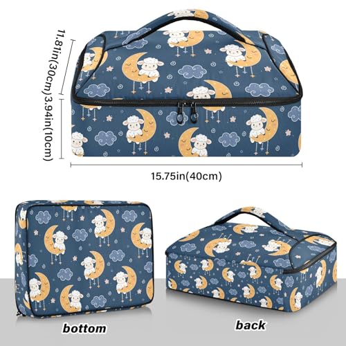 Kcldeci Insulated Thermal Food Carrier Insulated Casserole Carrier for Hot or Cold Food,Cute Sheep on The Moon Insulated Tote Bag for Potluck Cookouts Parties Picnic,Lasagna Lugger