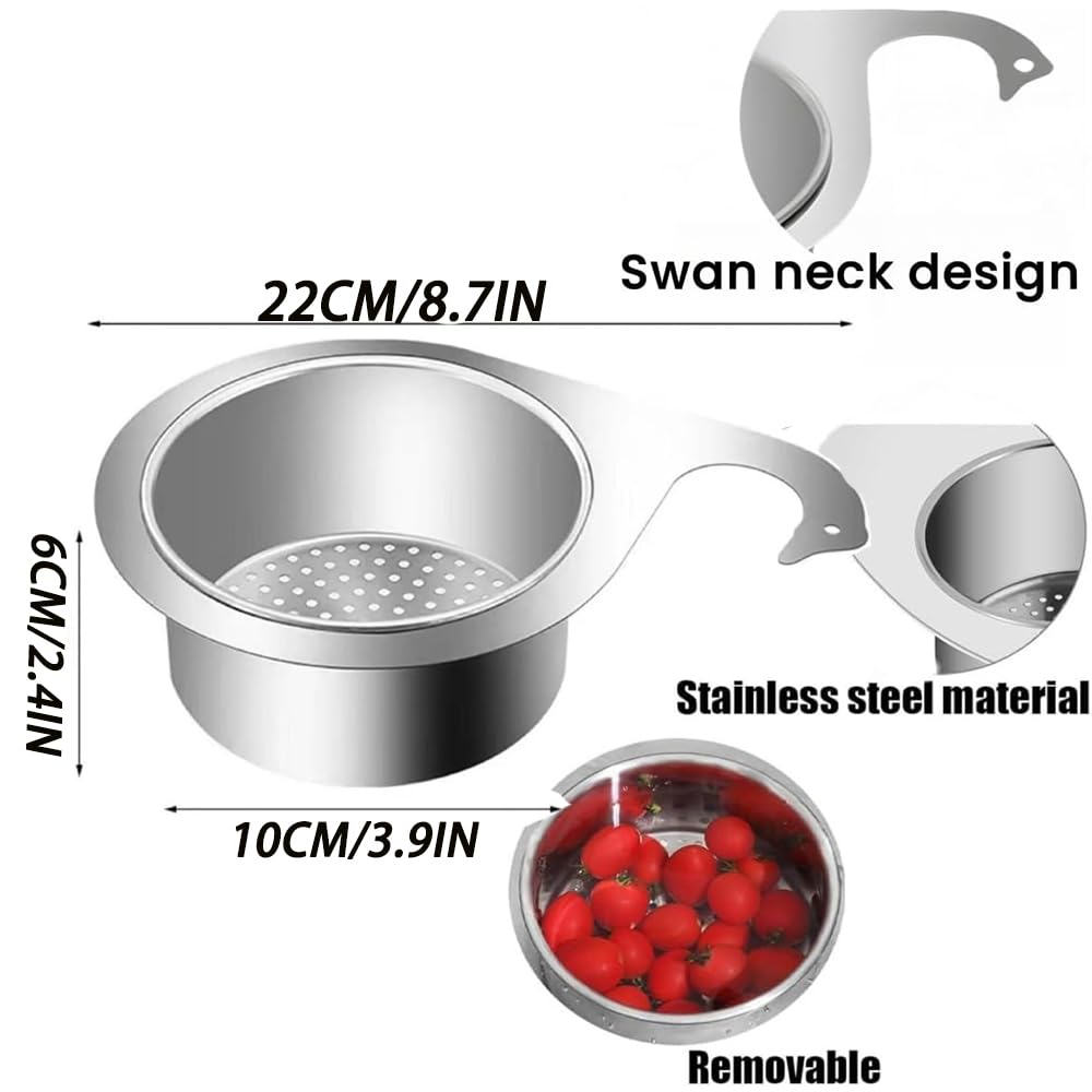 2PCS Stainless Steel Swan Sink Strainer Basket, 2024 New Multifunction Hanging Sink Strainer Colander Drain Basket, Corner Sink Strainer, Kitchen Sink Drain Strainer (A-2PCS)