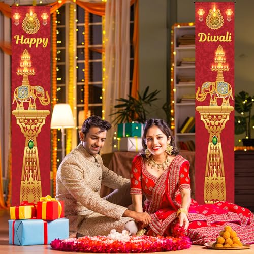 Happy Diwali Decoration Diwali Door Banner Porch Signs Welcome Banner Diwali Backdrop Deepawali Festival of Lights Hanging Decoration Yard Sign for Home Wall Door Cover Party Supplies（Elephant ）