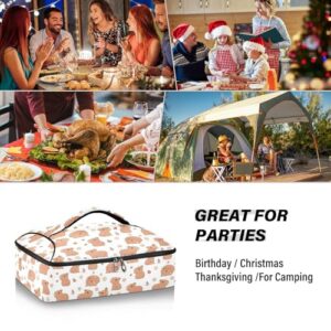 Kcldeci Insulated Thermal Food Carrier Insulated Casserole Carrier for Hot or Cold Food,Cute and Funny Capybara Insulated Tote Bag for Potluck Cookouts Parties Picnic,Lasagna Lugger