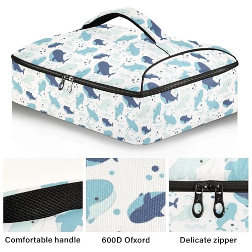 Kcldeci Insulated Thermal Food Carrier Insulated Casserole Carrier for Hot or Cold Food,Fun Ocean Life Cartoon Shark Insulated Tote Bag for Potluck Cookouts Parties Picnic,Lasagna Lugger