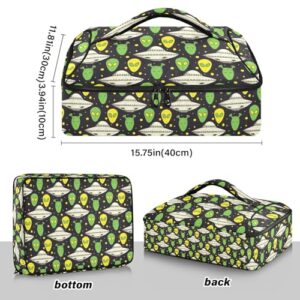 Kcldeci Insulated Thermal Food Carrier Insulated Casserole Carrier for Hot or Cold Food,Sketch Aliens and Plate Insulated Tote Bag for Potluck Cookouts Parties Picnic,Lasagna Lugger