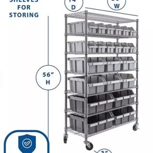 Heavy Duty Steel Wire Shelving Storage Unit, 7 Tier Bin Rack, Mobile Organizer for Garage, Warehouse, Office, Restaurant (36" W x 14" D x 56" H, 22 Bin)