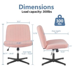 UOCFYK Criss Cross Chair, Armless Desk Chair Wide Seat for Home Office Vanity, No Wheels, Height Adjustable, 360° Swivel, Pink