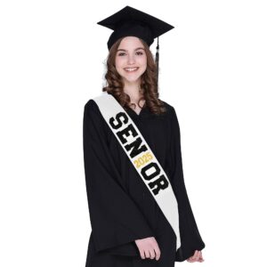 6Pcs White Senior 2025 Satin Sashes with Black Gold Glitter Letters Senior 2025 Decorations- 2025 Graduation Celebrations Sashes - Senior Cheer Sash - Cheerleader Sash - Class Competition Sashes