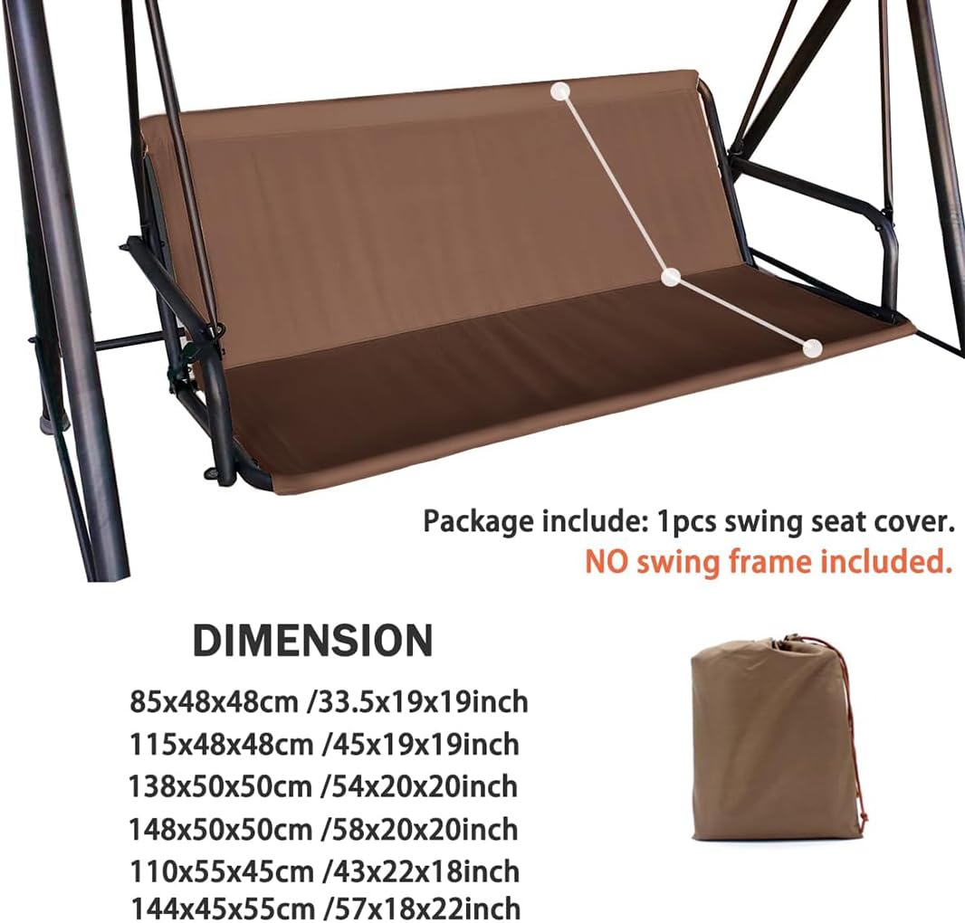 J&C Patio Swing Seat Cover Replacement 600D Heavy Duty Swing Cushion Cover Outdoor Swing Seat Support Waterproof Fade Resistant for 3 Seater Durable Swing Covers for Frame (63x22x22in)