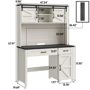 Farmhouse 47" Executive Desk, Computer Desk with 2 Drawers and Storage Cabinet, Home Office Desk with Hutch, Charging Hub, Workspace for Work and Study,Black