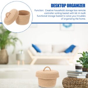 MOBUTOFU Storage Basket Woven Desktop Sundries Basket Tray Decor Snack Containers Pastoral Style Storage Holder Toy Storage Bins with Lids Jute Basket Snacks Container Cotton Rope Brown