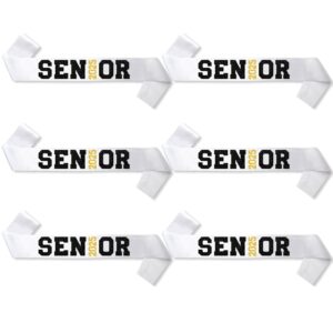 6pcs white senior 2025 satin sashes with black gold glitter letters senior 2025 decorations- 2025 graduation celebrations sashes - senior cheer sash - cheerleader sash - class competition sashes