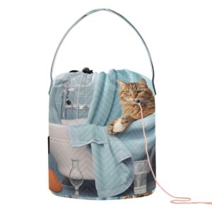 pybug cat yarn storage tote with knitting accessories pockets portable large capacity travel knitting bag crochet organizer for crocheting