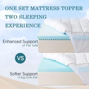 Whatsbedding Dual Layer 4 Inch Memory Foam Mattress Topper Queen Size, 3 Inch Memory Foam Plus 1 Inch Pillowtop Mattress Pad Filled 7D Down Alternative, Cooling Fiber Cover, Comfort Support