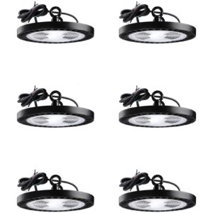 leonlite ufo led high bay light 150w 21,700lm 5000k daylight, 0-10v dimmable, ul listed, 120-277v commercial barn lights for warehouse gym factory workshop, pack of 6