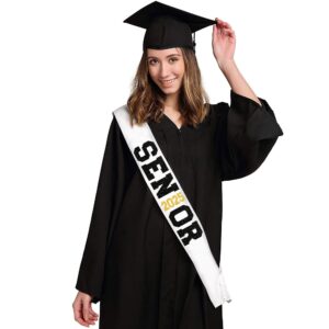 6Pcs White Senior 2025 Satin Sashes with Black Gold Glitter Letters Senior 2025 Decorations- 2025 Graduation Celebrations Sashes - Senior Cheer Sash - Cheerleader Sash - Class Competition Sashes