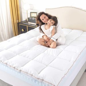 Whatsbedding Dual Layer 4 Inch Memory Foam Mattress Topper Queen Size, 3 Inch Memory Foam Plus 1 Inch Pillowtop Mattress Pad Filled 7D Down Alternative, Cooling Fiber Cover, Comfort Support