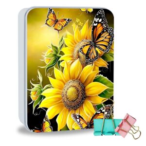 etlkjvbl metal tin box sturdy metal storage box with lid, sunflower large container holder for tcg cards, car keys, cookies, tin containers for gift, 5.0x3.7x1.6 inch, exquisite pattern design