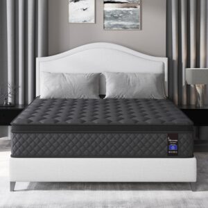 viscountess full mattress, 12 inch hybrid mattress black, euro top mattress medium firm for back & lumbar support, 100 night trial, individual pocket spring bed for motion isolation & pressure relief