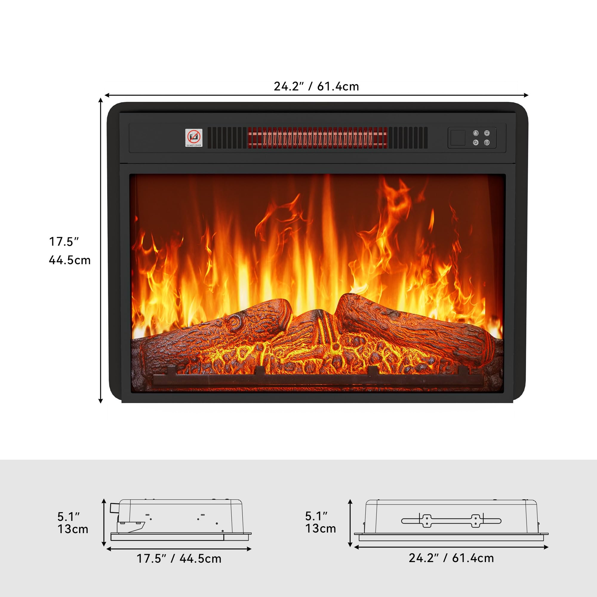 DWVO 23 Inches Electric Fireplace Insert, Recessed Fireplace Heater with Remote Control, Adjustable Temperature, 6H Timer, Adjustable Flame Brightness, 120V 1400W, Firewood