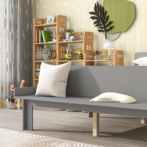 Full Size Bed Frame with 2 Storage Drawers, Wood Full Kids Platform Bed with Headboard and Footboard Bench for Bed Room Apartment, Full Storage Bed for Boys Girls (Grey with Drawers)