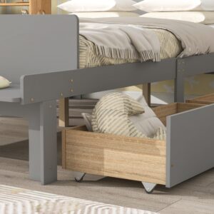 Full Size Bed Frame with 2 Storage Drawers, Wood Full Kids Platform Bed with Headboard and Footboard Bench for Bed Room Apartment, Full Storage Bed for Boys Girls (Grey with Drawers)