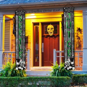 Scary Creepy Halloween Porch Banner Classic Movie Role Front Porch Welcome Sign Horror Halloween Party Decorations-12×71''