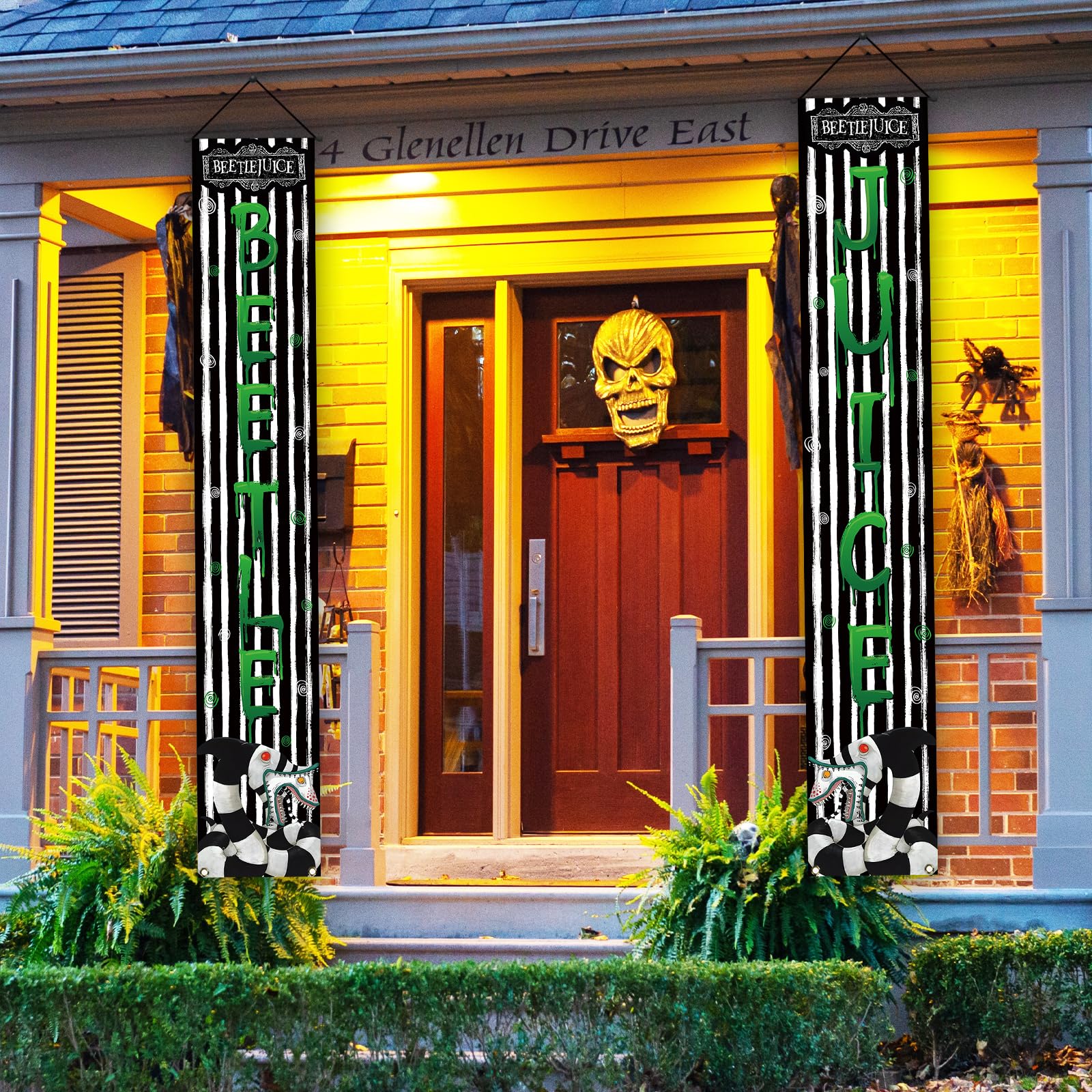 Scary Creepy Halloween Porch Banner Classic Movie Role Front Porch Welcome Sign Horror Halloween Party Decorations-12×71''