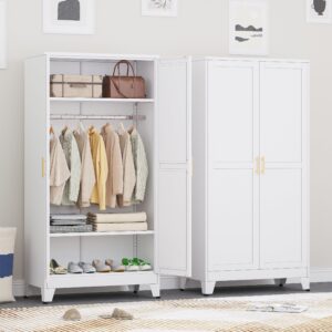 70.9" h metal armoire wardrobe closet, adjustable shelve, clothes drying pole, steel wardrobe cabinet for bedroom (white)