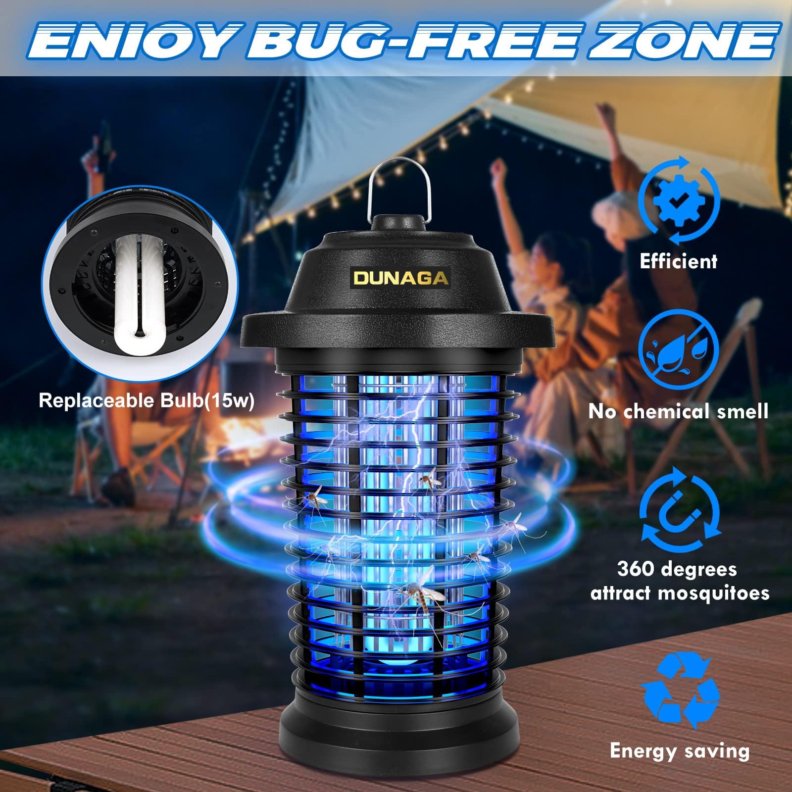 Bug Zapper Outdoor，Mosquito Zapper Fly Zapper，Mosquito Killer Insect Trap for Garden Backyard Patio，Black