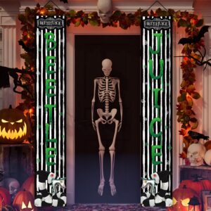 scary creepy halloween porch banner classic movie role front porch welcome sign horror halloween party decorations-12×71''