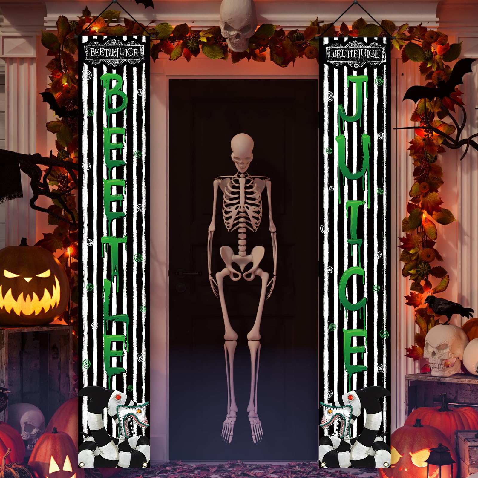 Scary Creepy Halloween Porch Banner Classic Movie Role Front Porch Welcome Sign Horror Halloween Party Decorations-12×71''