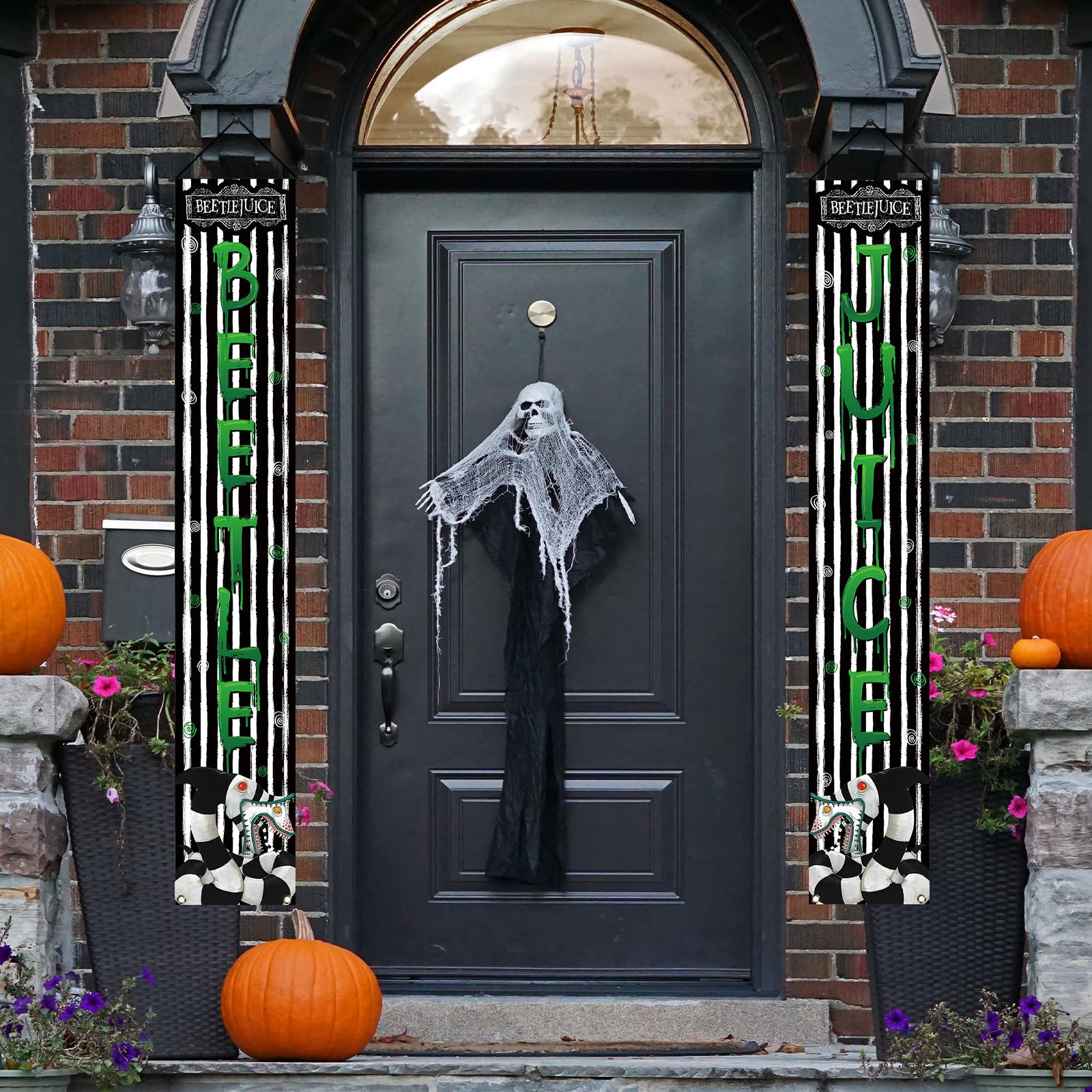 Scary Creepy Halloween Porch Banner Classic Movie Role Front Porch Welcome Sign Horror Halloween Party Decorations-12×71''