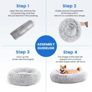 Dog Bed for Small Dogs and Cats, Washable Calming Donut Pet Bed, 20-Inch Anti-Slip Round Fluffy Plush Faux Fur, Anti-Anxiety, Comfortable for Sleeping, 20" L x 20" W x 8" Th for Pets up to 15 lbs