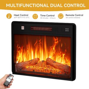 DWVO 23 Inches Electric Fireplace Insert, Recessed Fireplace Heater with Remote Control, Adjustable Temperature, 6H Timer, Adjustable Flame Brightness, 120V 1400W, Firewood