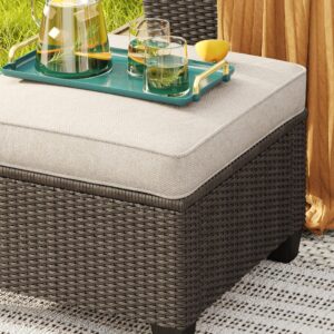 VICLLAX 2 Pieces Outdoor Ottomans, Wicker Rattan Outdoor Footstool Footrest Seat with Cushions