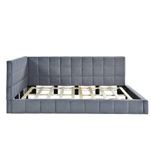 LostCat Full Daybed, Upholstered Daybed Sofa Bed Full Size Sofa Bed Daybed Full Size Daybeds Velvet Sofa Bed Frame with Backrest & Armrest, Corner Beds for Guest Room Living Room, Grey