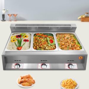 RocoReny Commercial Food Warmer, 3-Pan Gas Food Warmer Stainless Steel Buffet Steam Table Warmer with Lids for Catering Restaurants Home Party (3-Pan*10L/2.64Gal)