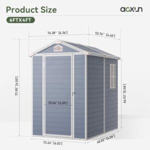 Aoxun 6x4FT Resin Outdoor Storage Shed with Floor, Plastic Garden Shed with Lockable Door and Window, Tools House to Store Patio Furniture, Bike Accessories, Garbage Can and Lawn Mower - Grey